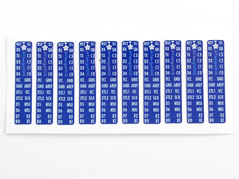 Adafruit AVR ATmegaXX8 Pinout Sticker - 10 pcs - Melopero Electronics