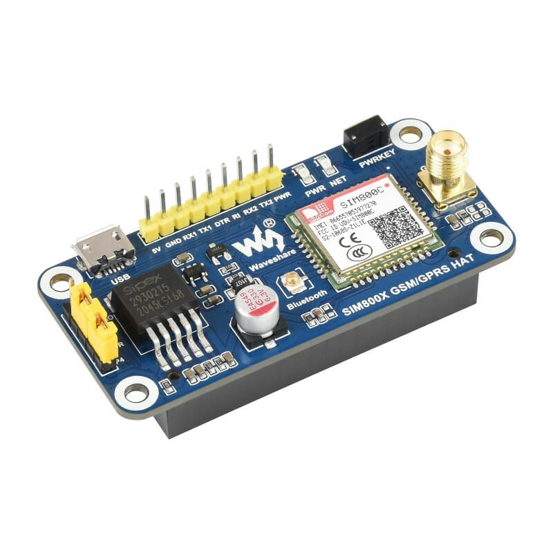 SIM800C GSM/GPRS/Bluetooth HAT für Raspberry Pi, 2G-Kommunikation - Melopero Elektronik